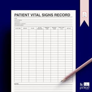 Nurse Patient Vital Signs Record Sheet PDF - Etsy