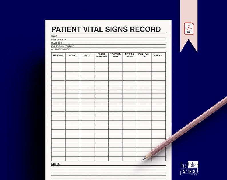 Nurse Patient Vital Signs Record Sheet PDF - Etsy