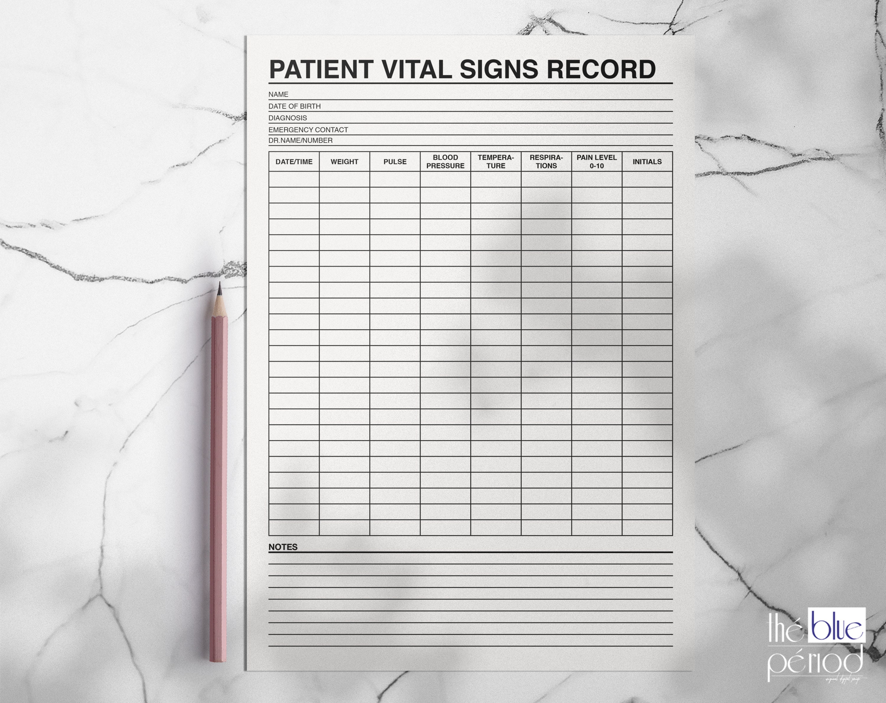 Nurse Patient Vital Signs Record Sheet PDF - Etsy