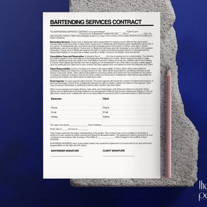 Editable Bartending Services Contract - Etsy