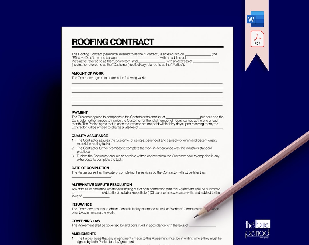 Editable Roofing Contract Template - Etsy