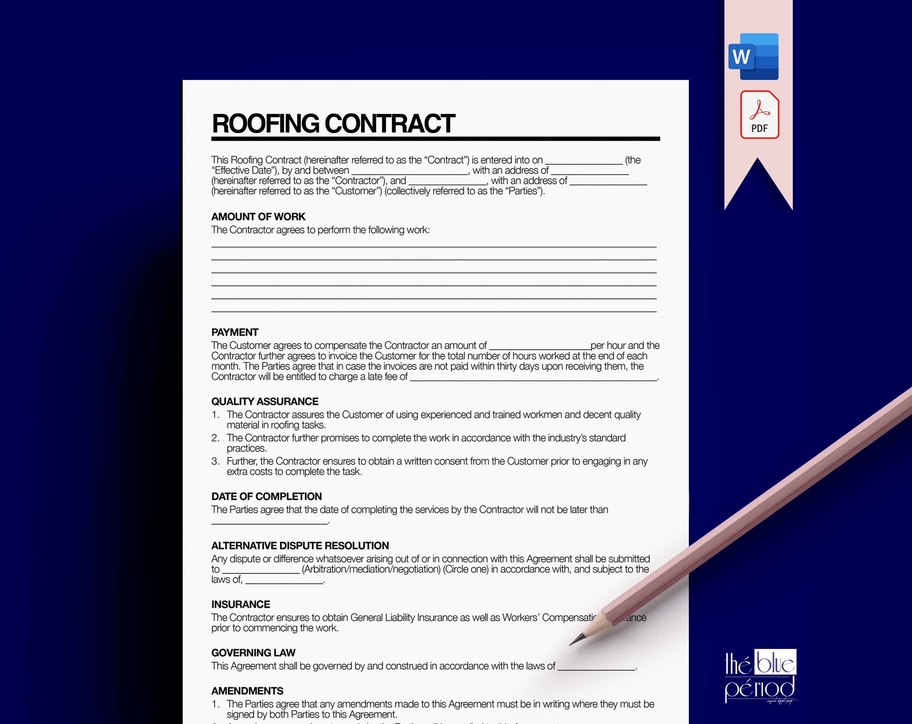 Editable Roofing Contract Template - Etsy
