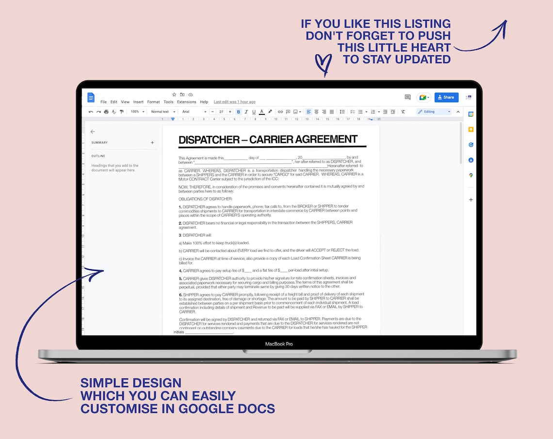 Editable Freight Dispatch Carrier Agreement Google Doc - Etsy