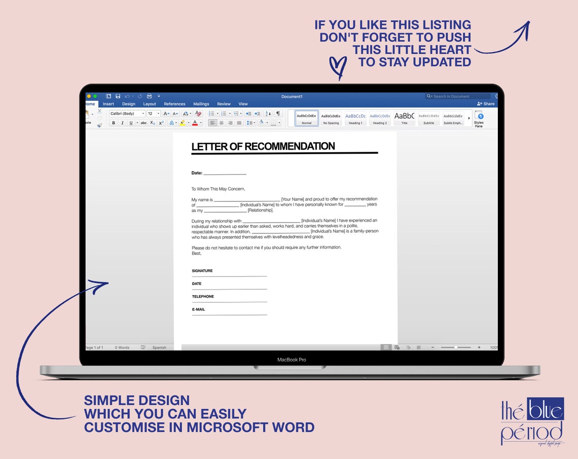 Editable Letter of Recommendation - Etsy