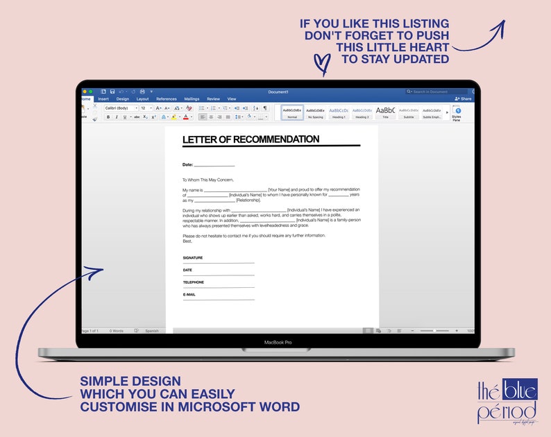 Editable Letter of Recommendation - Etsy