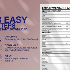 Printable Employment Application - Etsy