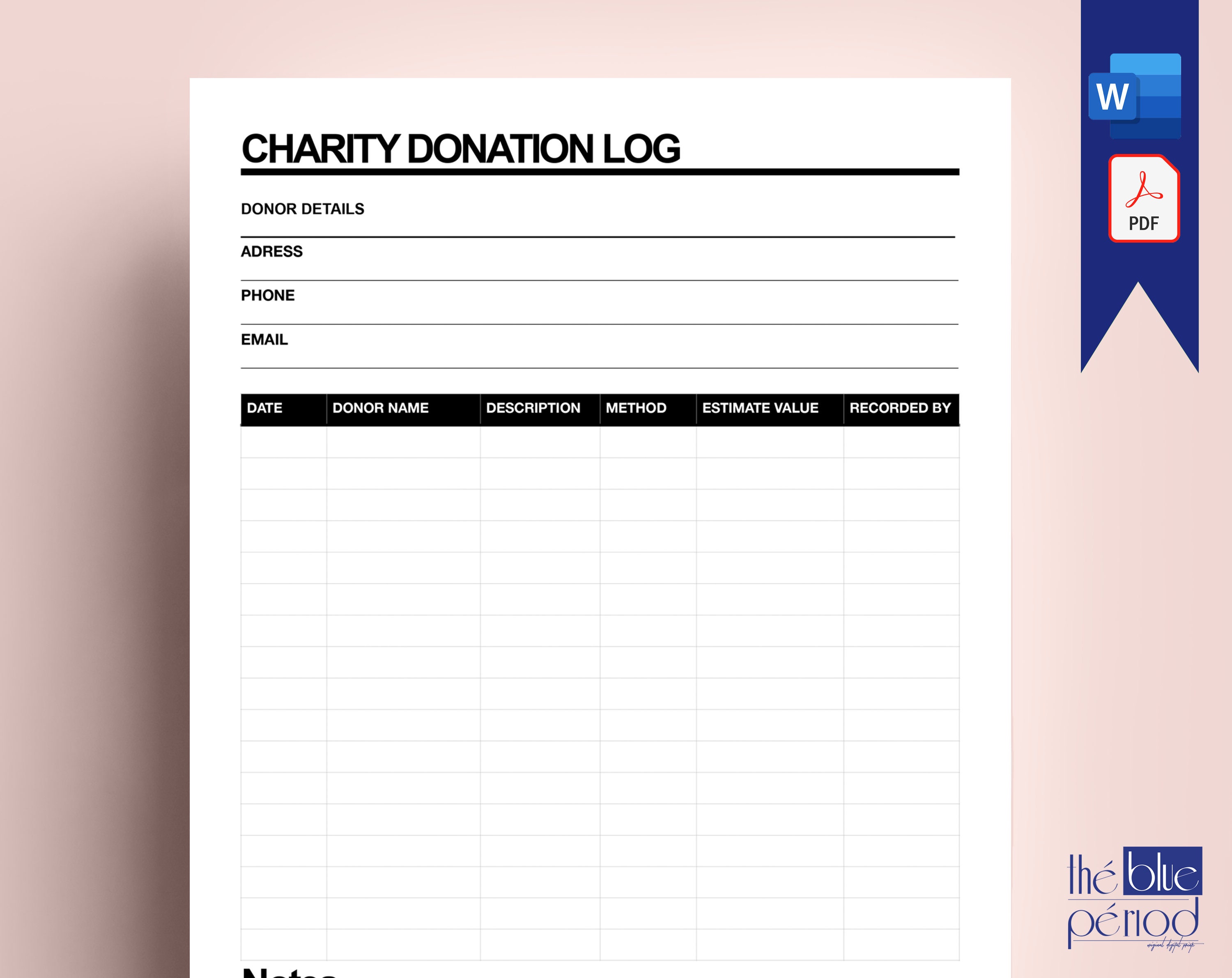 Editable Charity Donation Log - Etsy