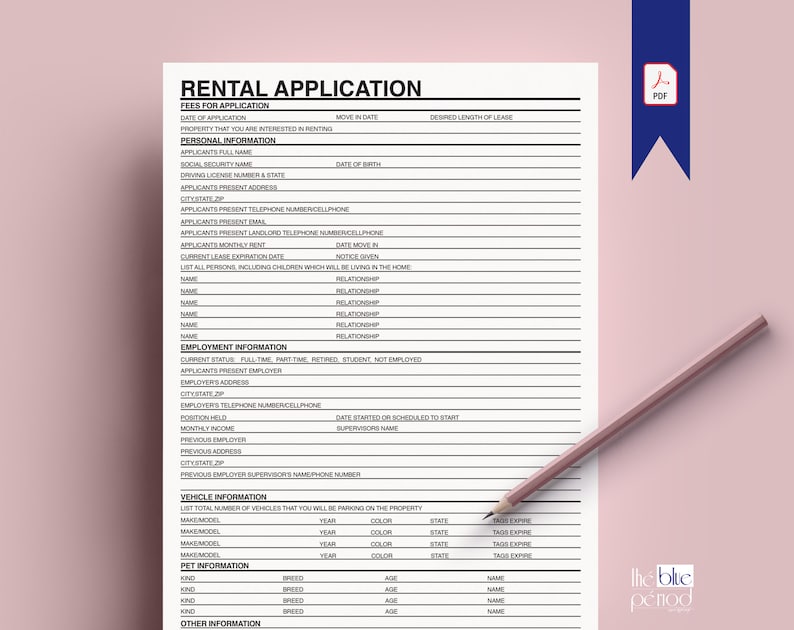 Printable Apartment Rental Application - Etsy