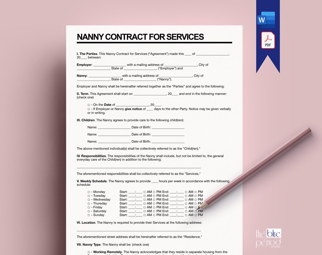 Editable Nanny Contract Template - Etsy