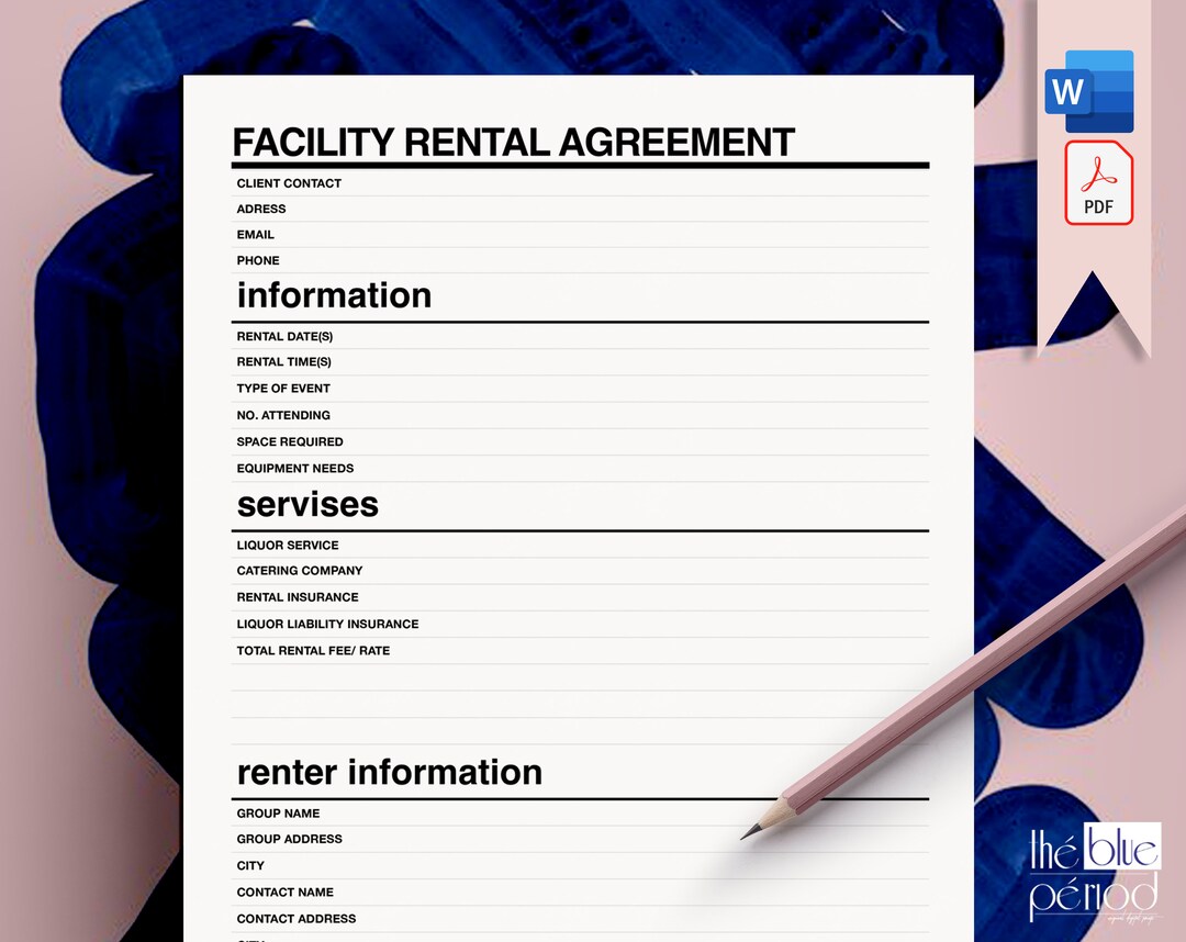 Editable Facility Rental Agreement Form - Etsy