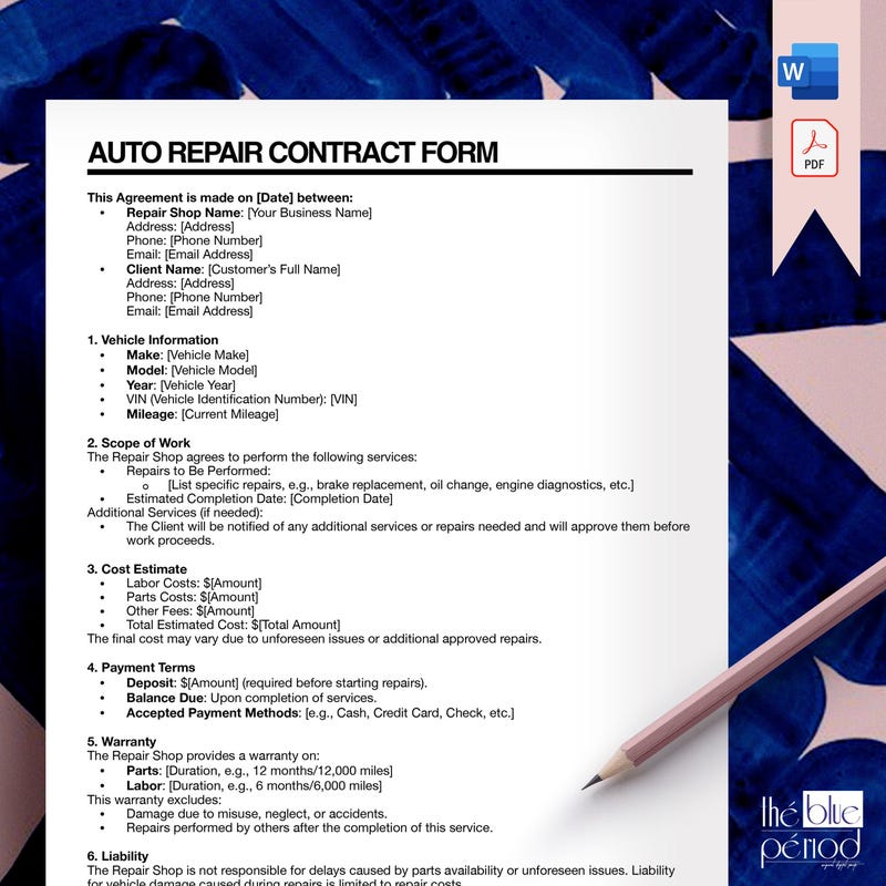 Vehicle Payment Contract - Etsy