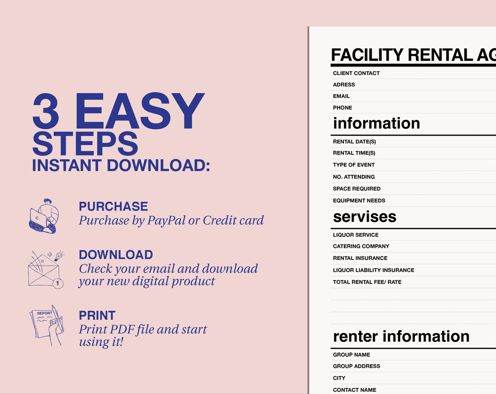 Editable Facility Rental Agreement Form - Etsy
