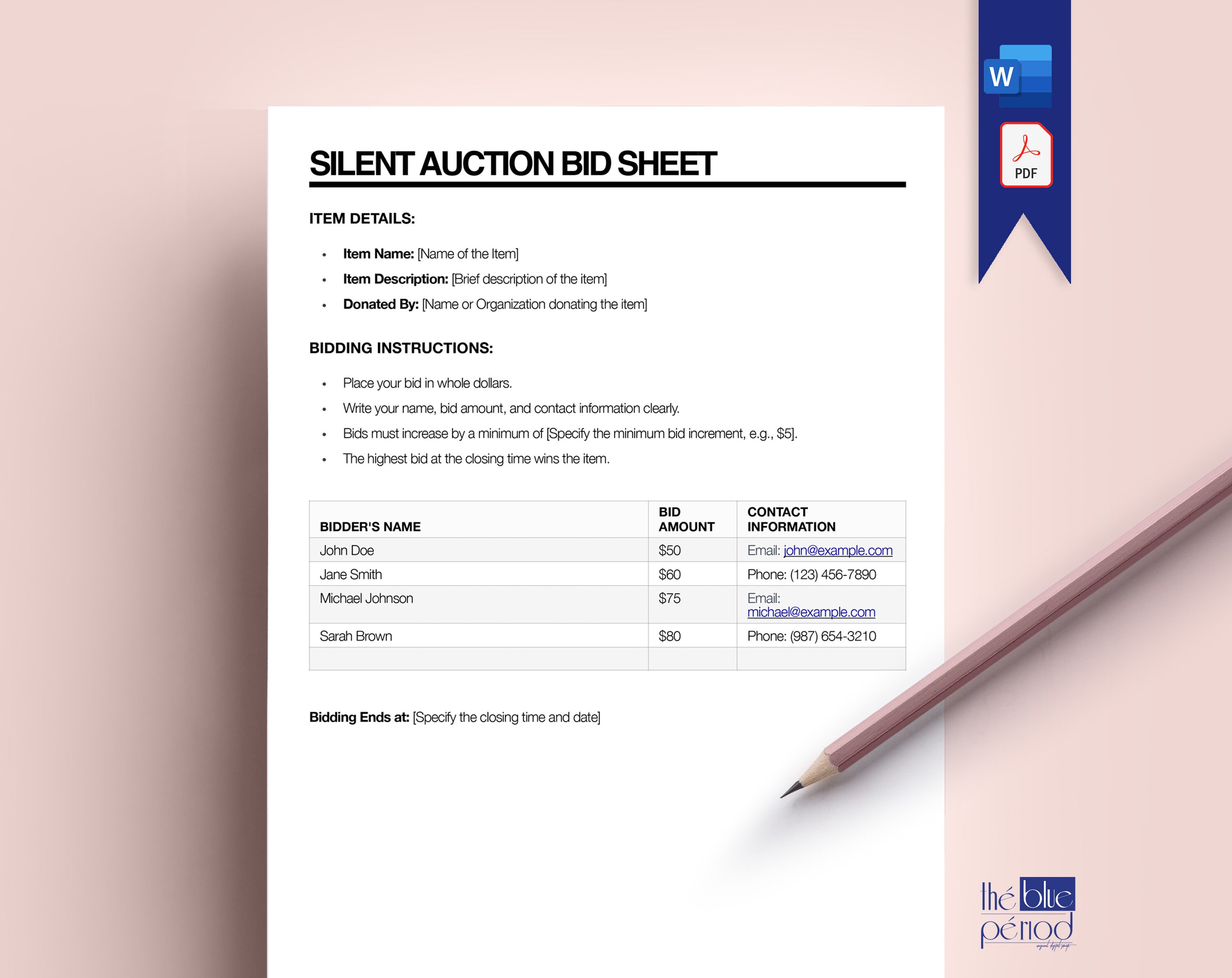 Editable Silent Auction Bid Sheet - Etsy