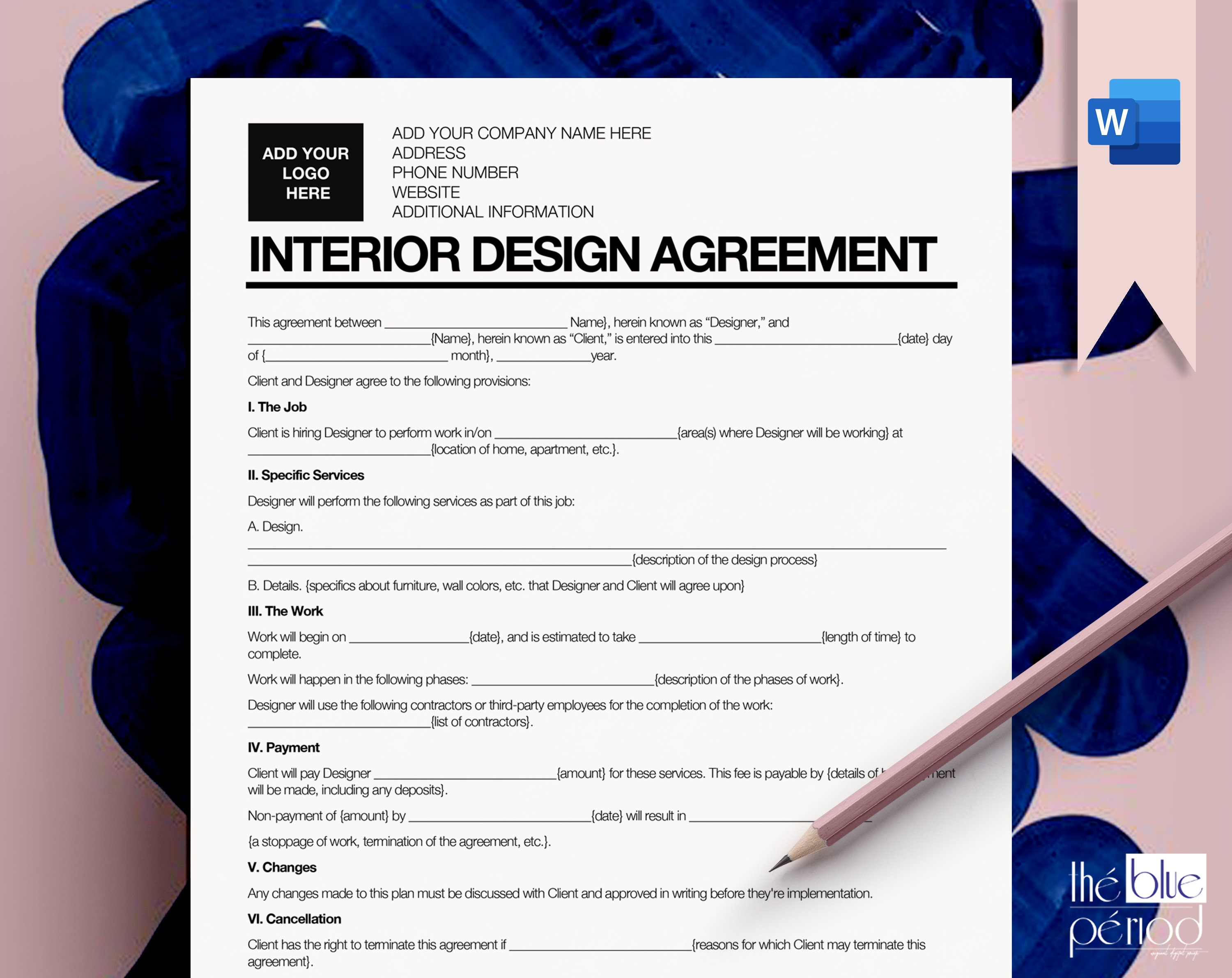 Editable Interior Design Contract With Logo Microsoft Word Format - Etsy