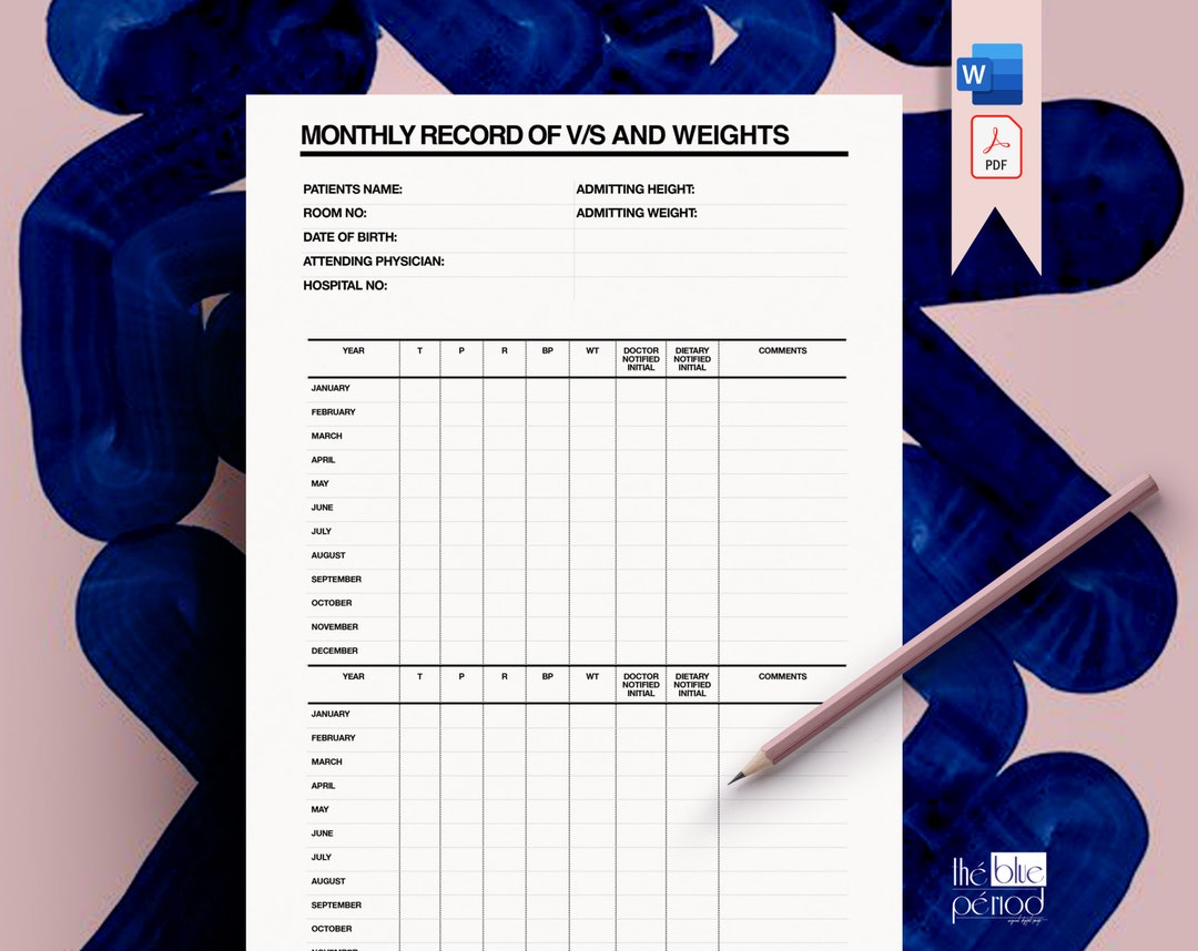 Editable Monthly Nurse Vital Signs & Weights - Etsy