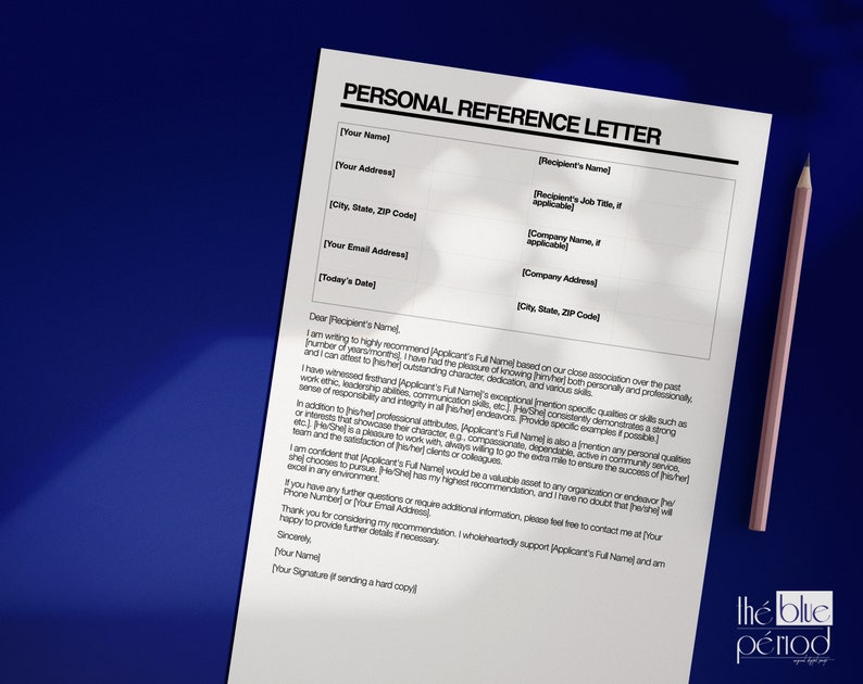 Editable Personal Reference Letter Template - Etsy Australia