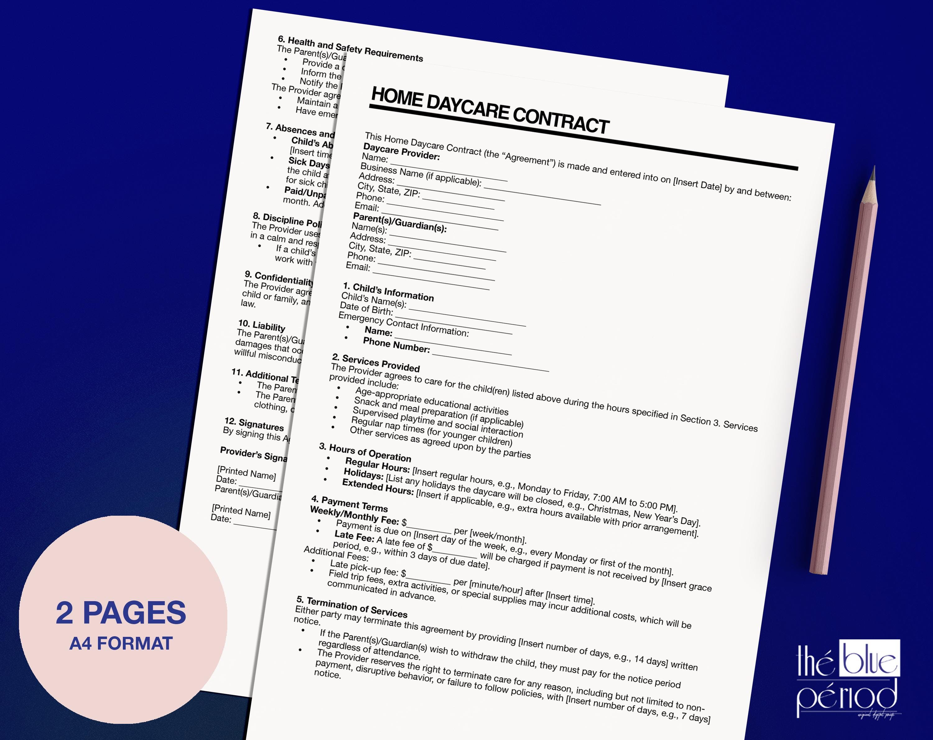 Editable Home Daycare Contract Template - Etsy