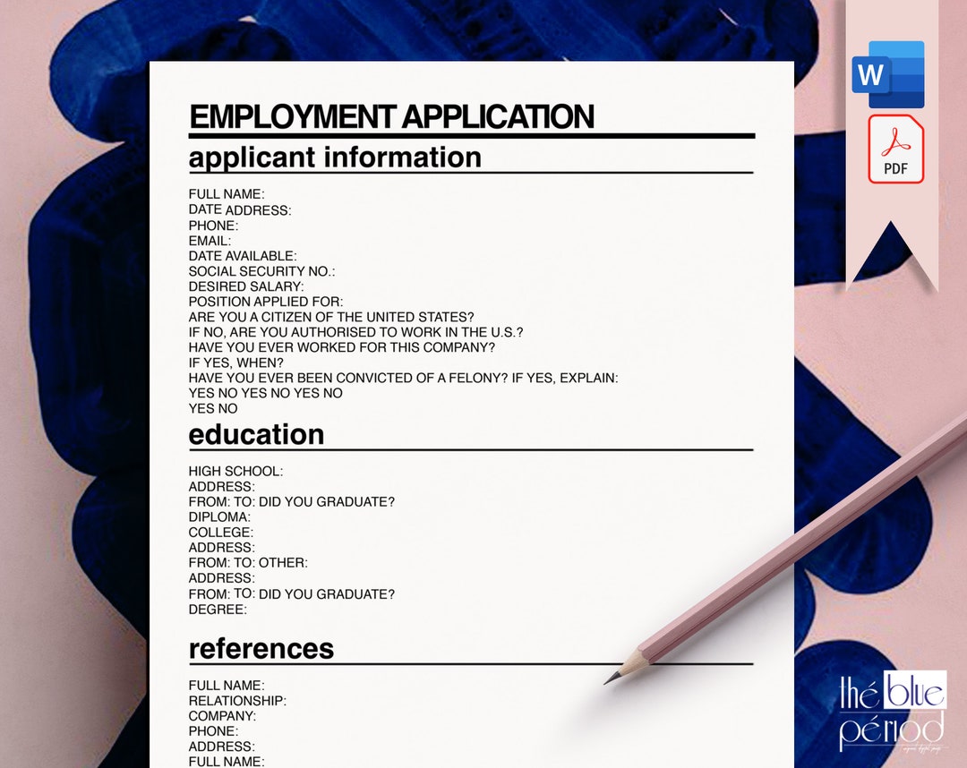 Editable Employment Application - Etsy