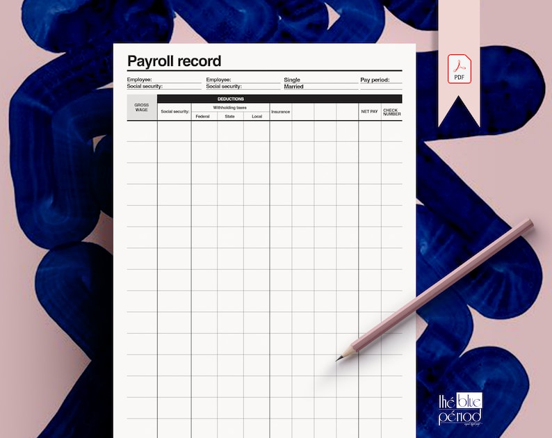 Printable Payroll Record Template - Etsy