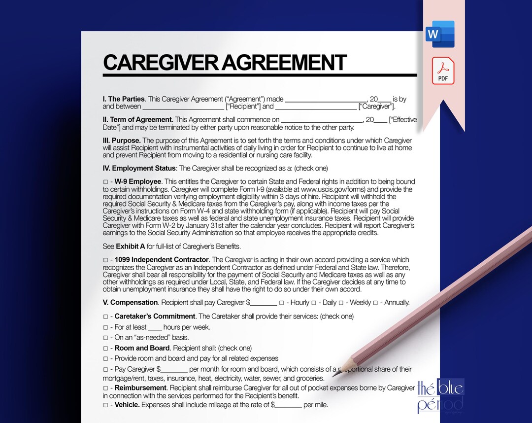 Editable Caregiver Contract - Etsy