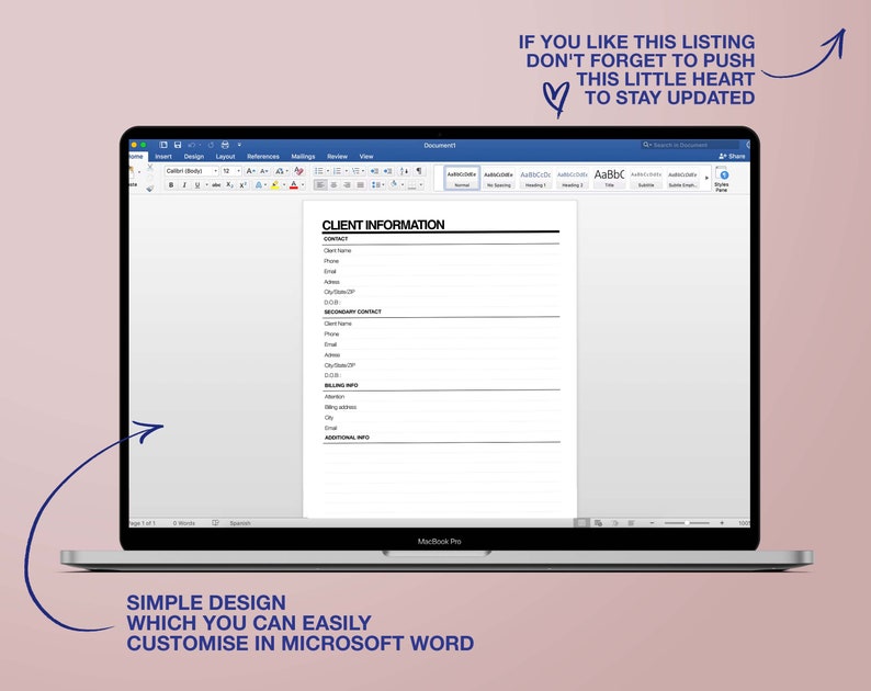 Editable New Client Information Form - Etsy