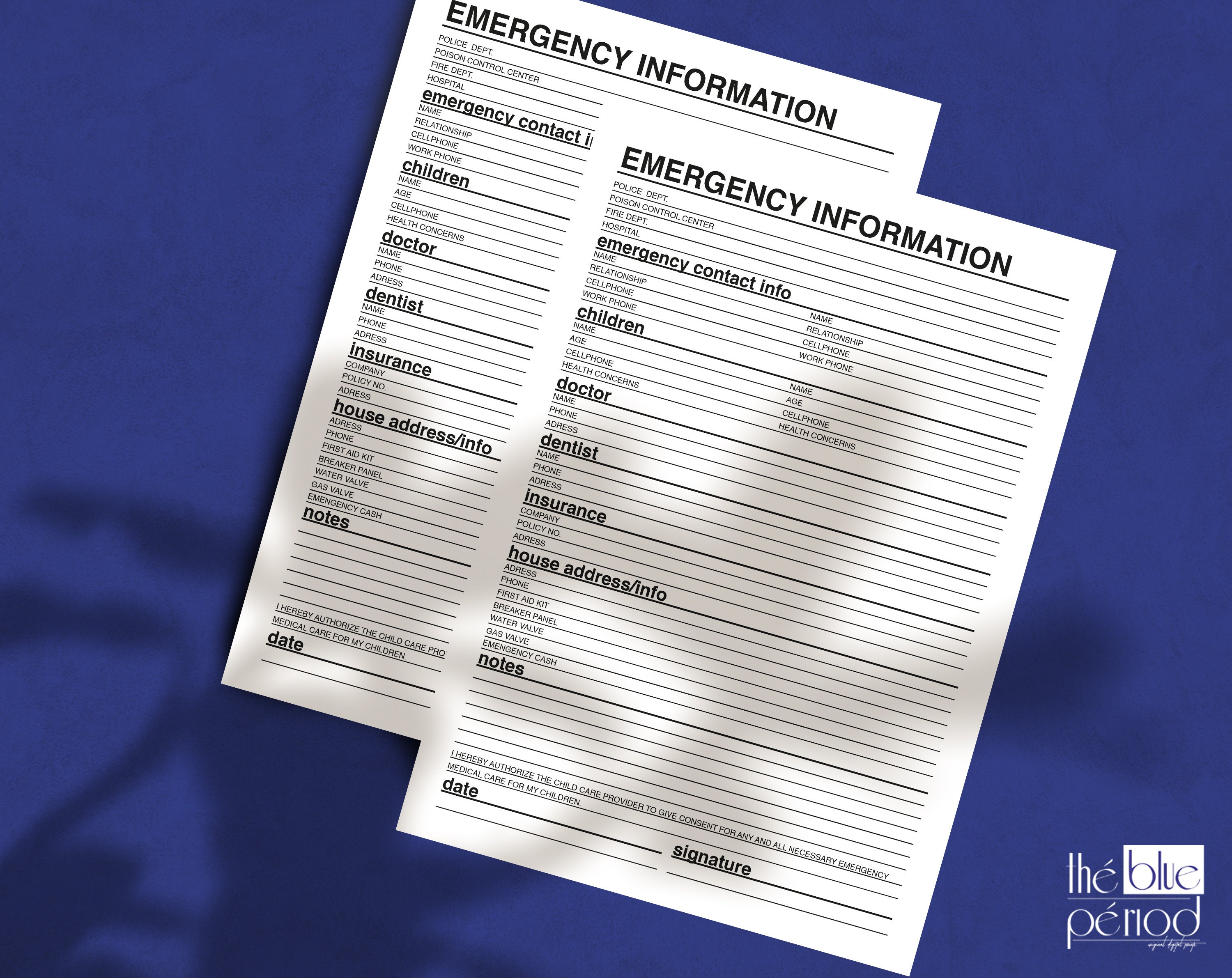 Printable Emergency Contact Information Form - Etsy