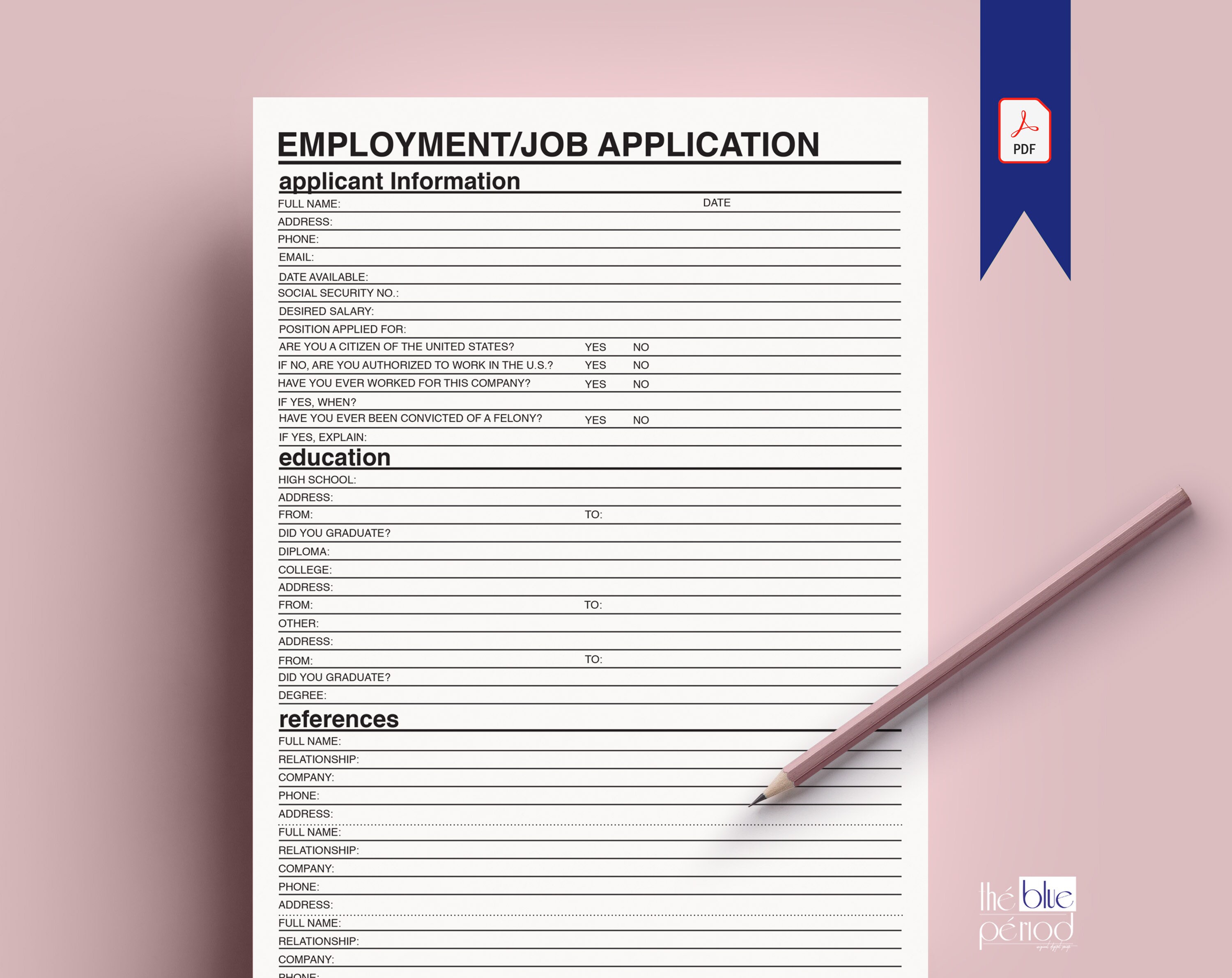 Printable Employment Application - Etsy