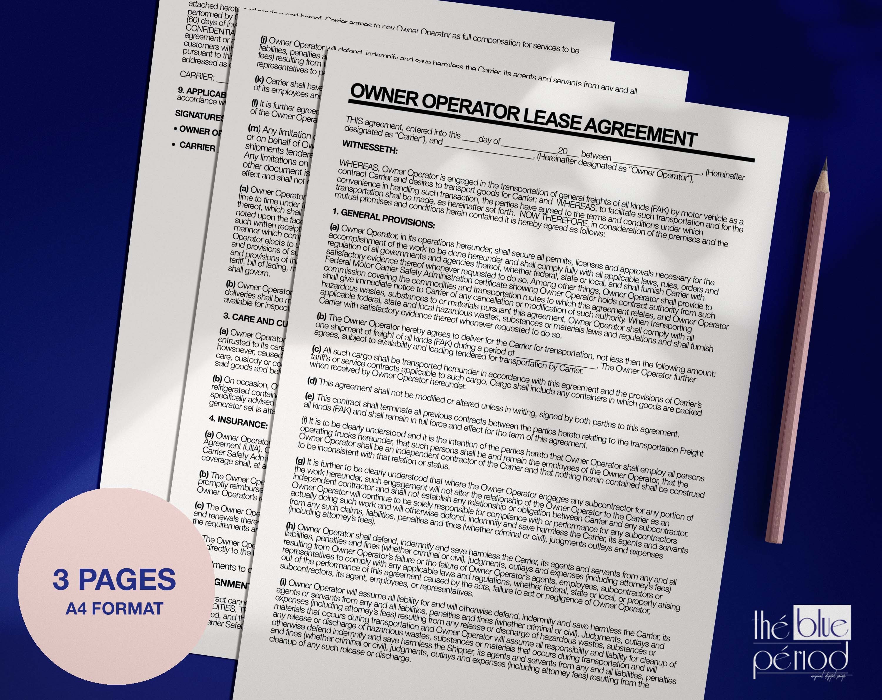 Editable Owner Operator Lease Agreement - Etsy