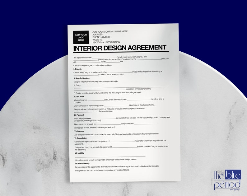 Editable Interior Design Contract With Logo Microsoft Word Format - Etsy