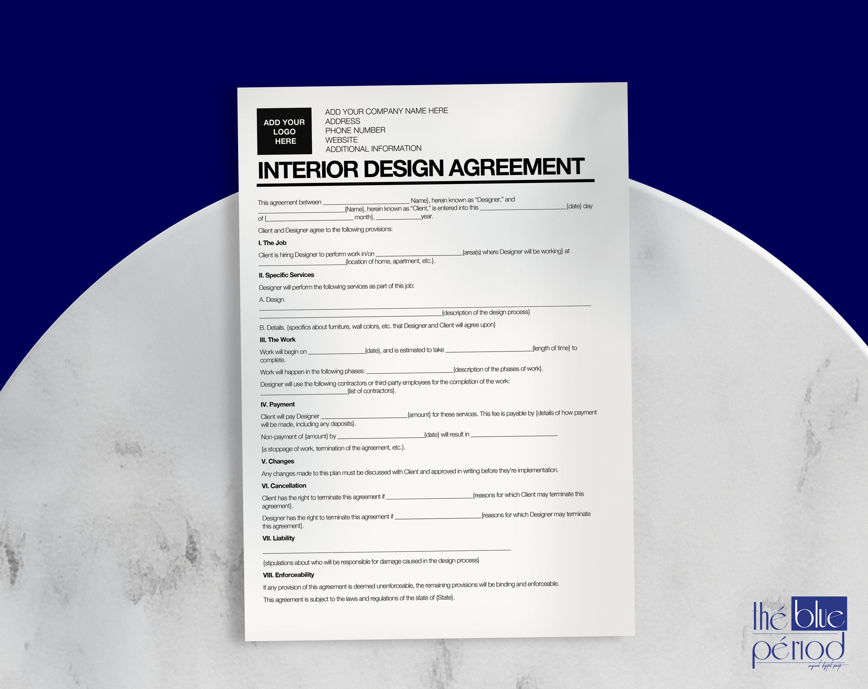 Editable Interior Design Contract With Logo Microsoft Word Format - Etsy