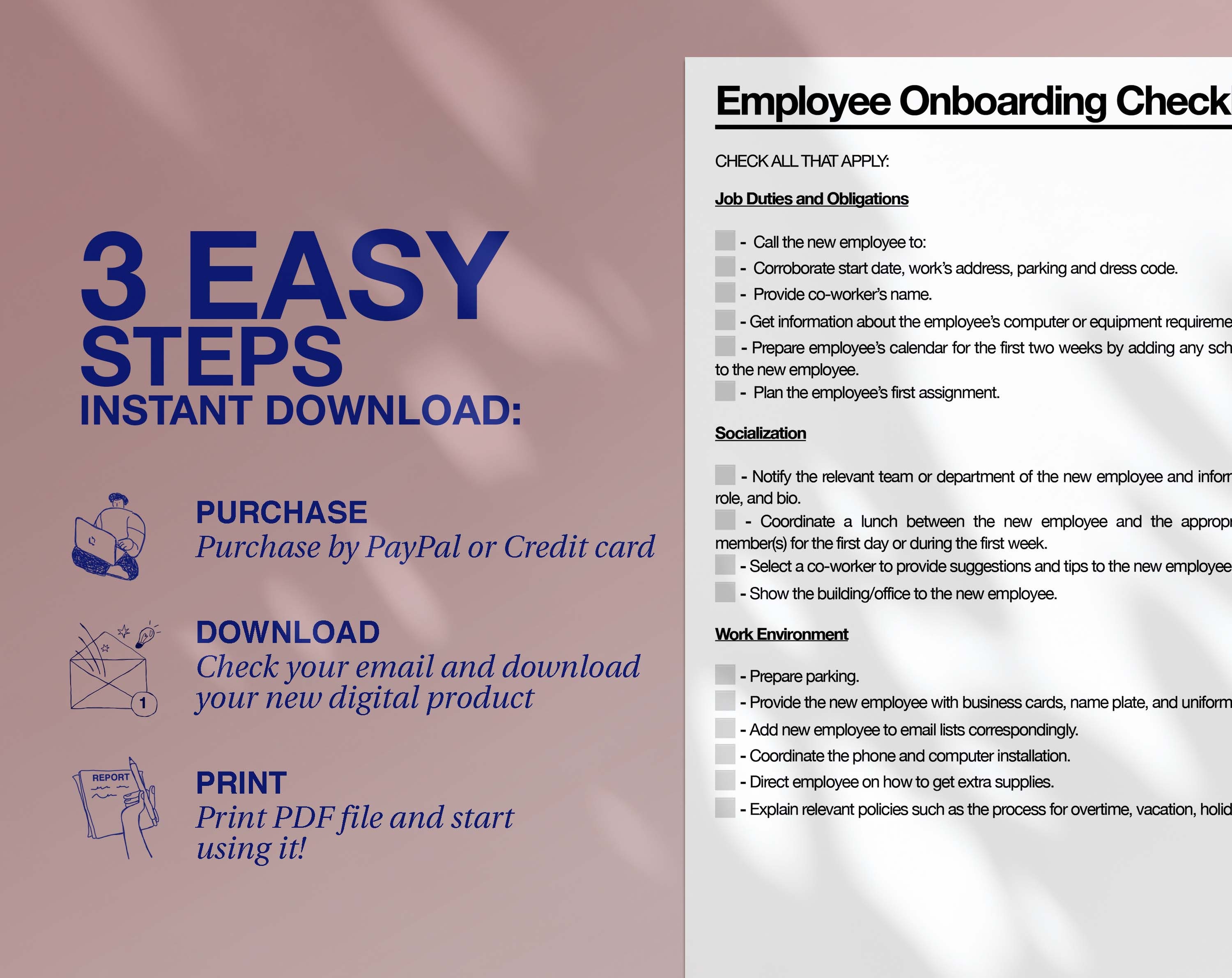 Editable Employee On-boarding Checklist - Etsy