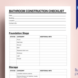 Editable Bathroom Construction Checklist - Etsy