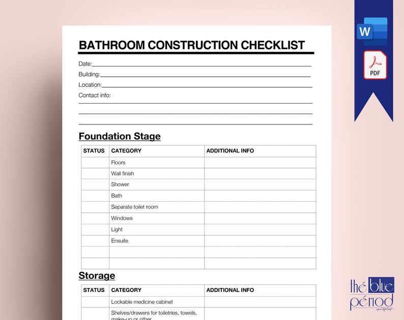 Editable Bathroom Construction Checklist - Etsy