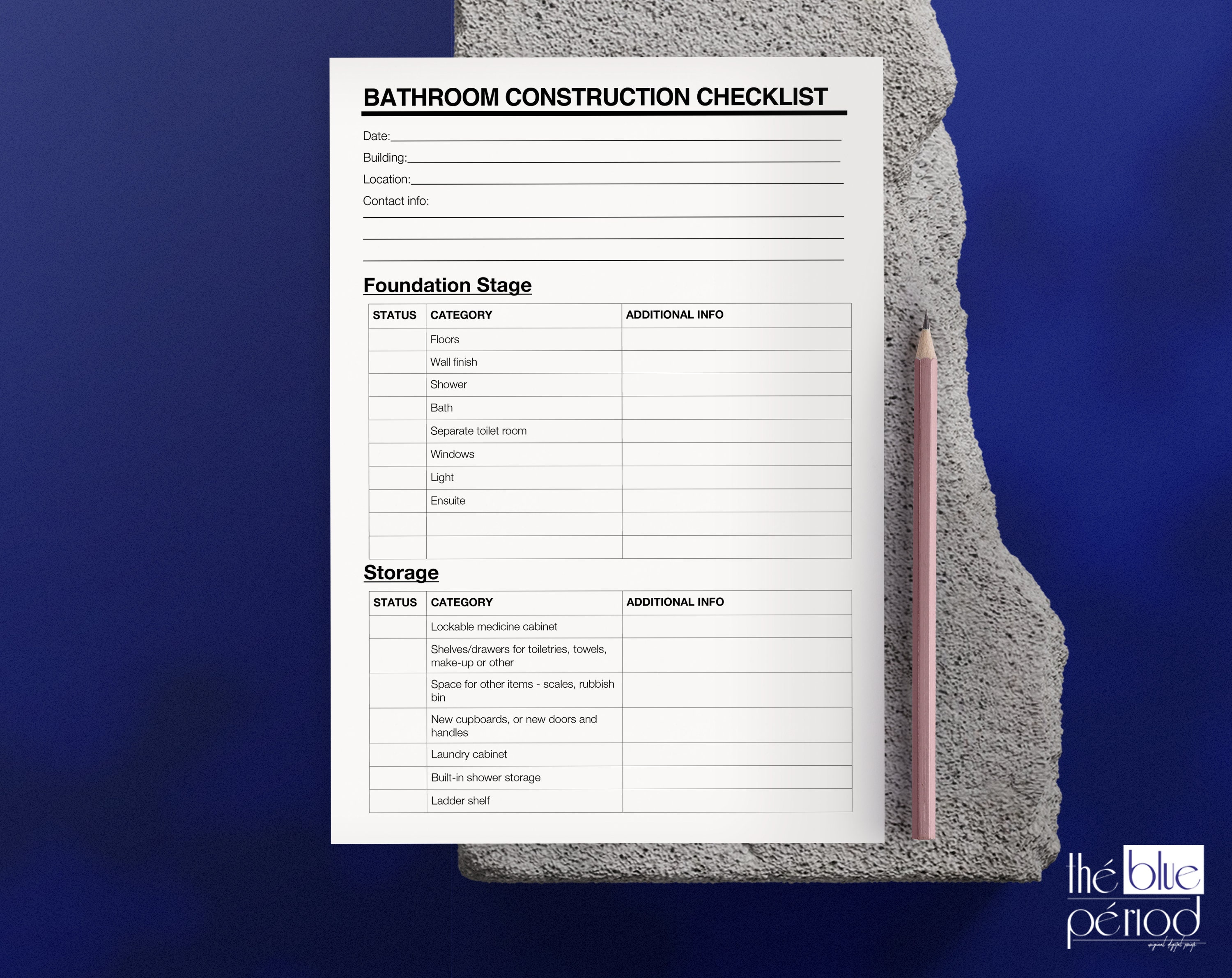 Editable Bathroom Construction Checklist - Etsy