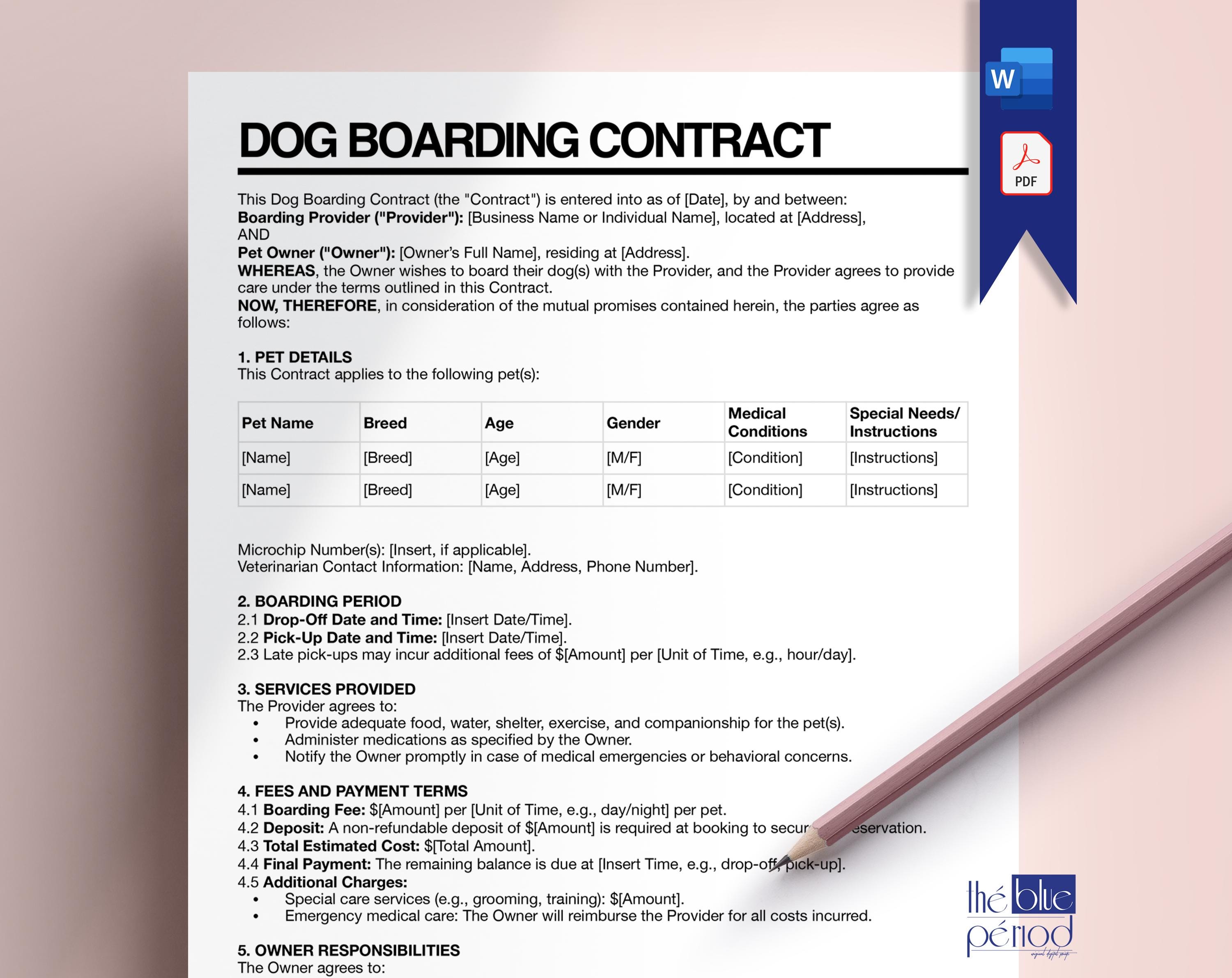 Editable Dog Boarding Contract Template - Etsy