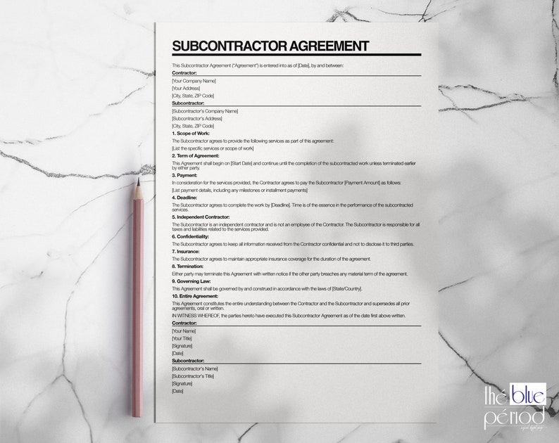 Editable Subcontractor Agreement - Etsy