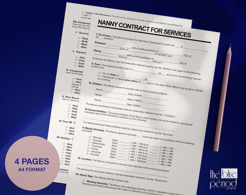 Editable Nanny Contract Template - Etsy