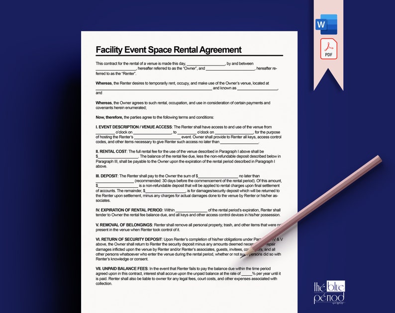 Facility Event Space Rental Agreement - Etsy