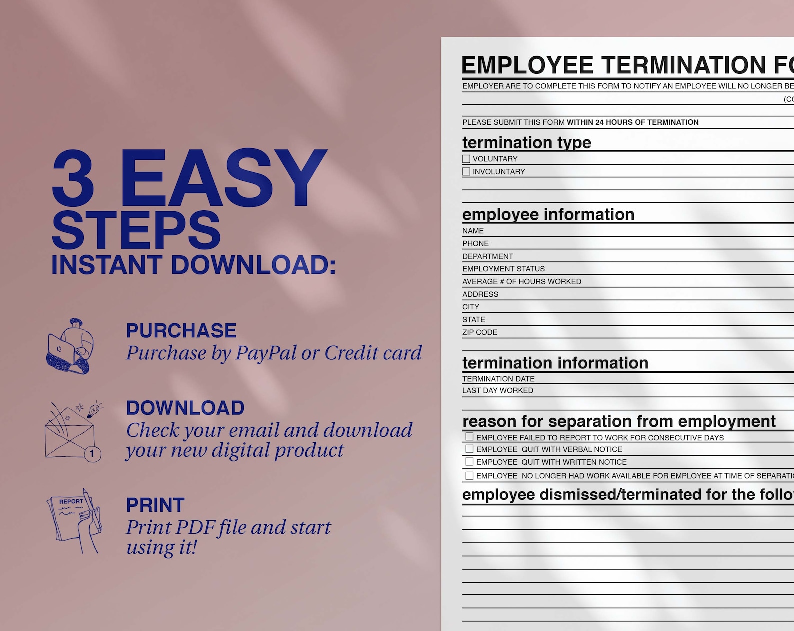 Printable Employee Termination Form - Etsy