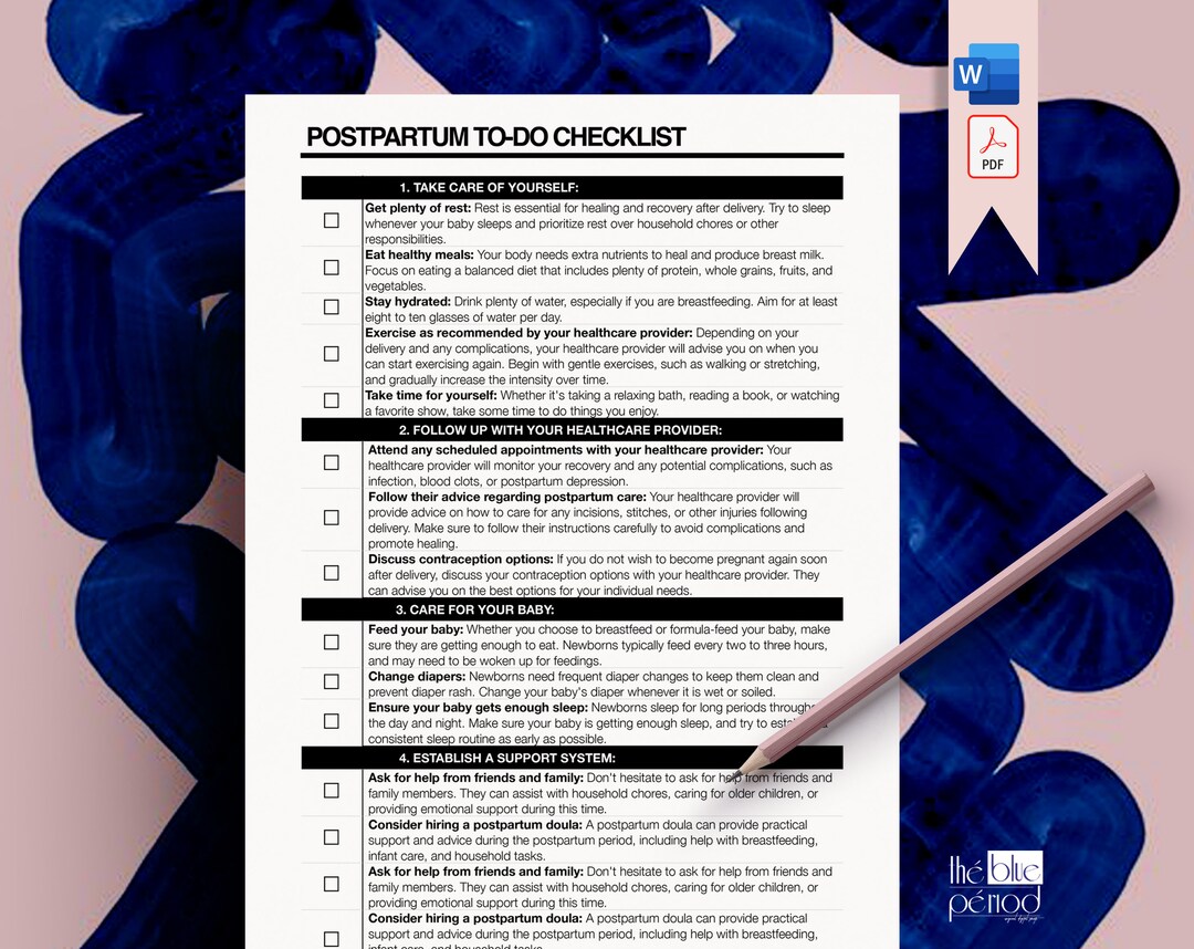 Editable Postpartum To-do Checklist PDF - Etsy