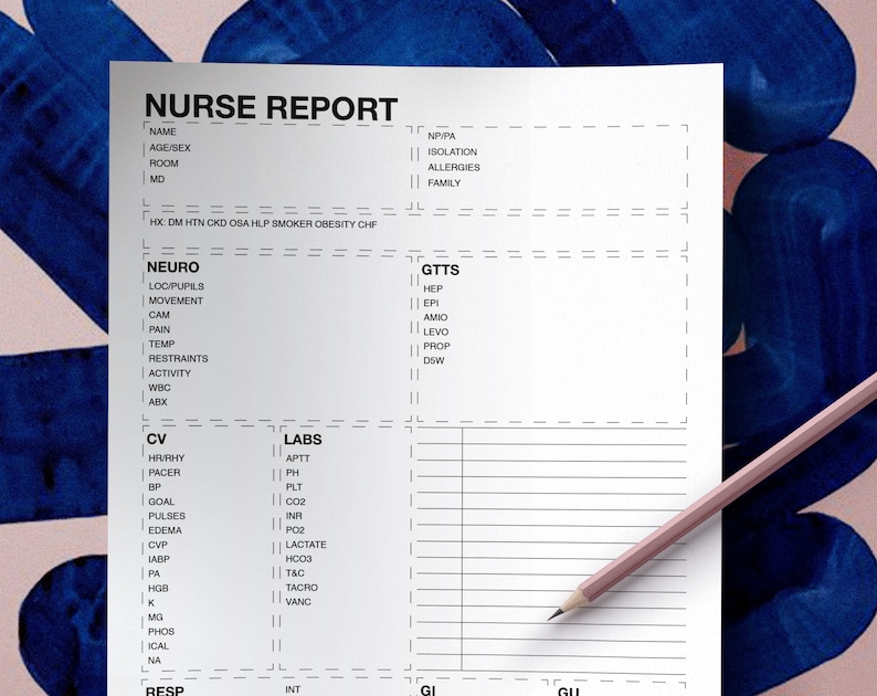 Printable Nursing Report Sheet Single Page Telemetry - Etsy
