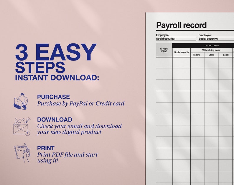 Printable Payroll Record Template - Etsy