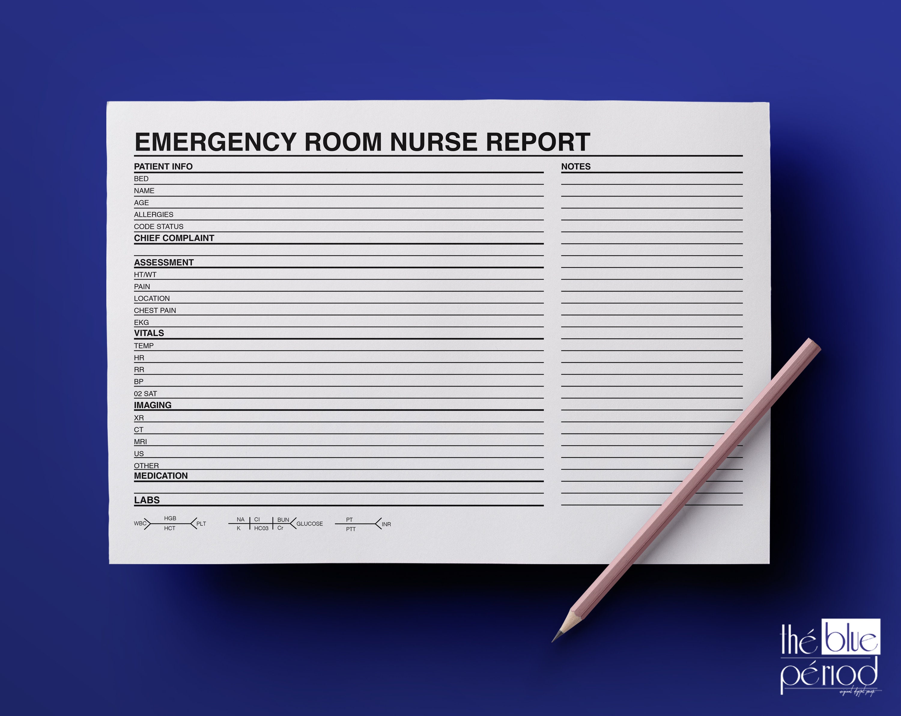 Emergency Room Nurse Report Sheet PDF - Etsy