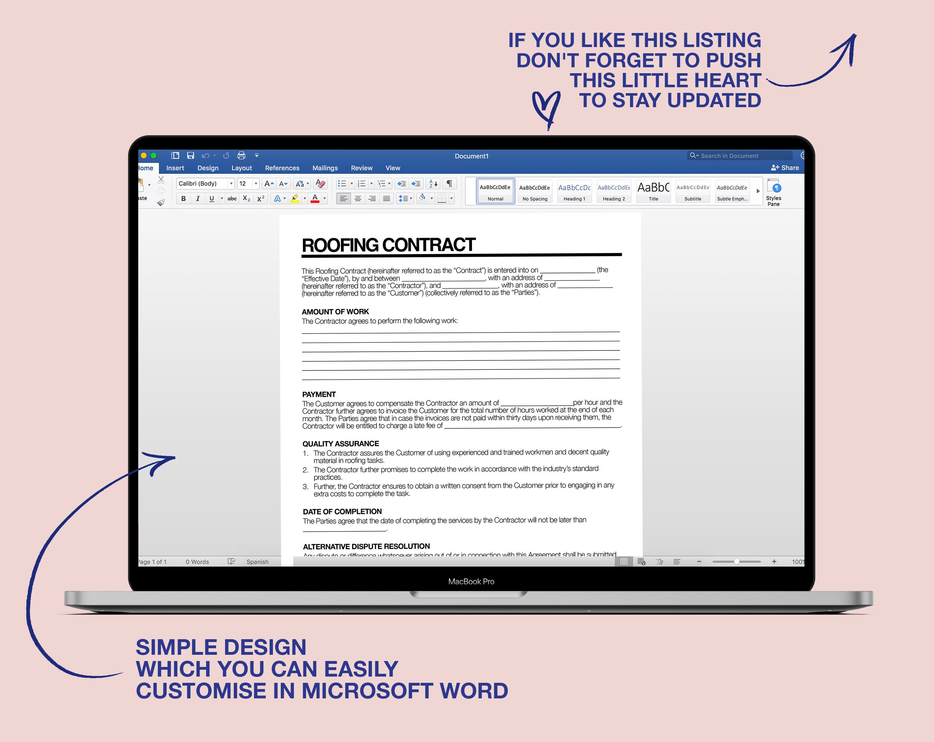 Editable Roofing Contract Template - Etsy