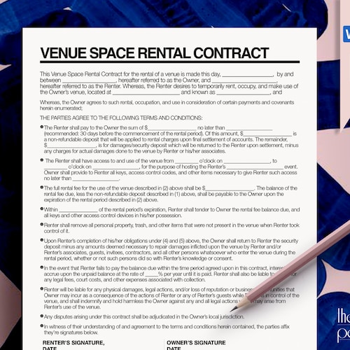 Facility Event Space Rental Agreement Venue Rental Contract - Etsy