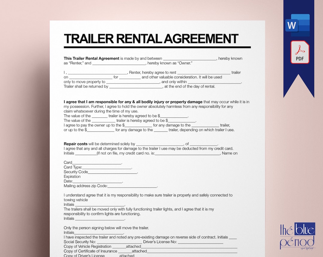 Editable Trailer Rental Agreement - Etsy