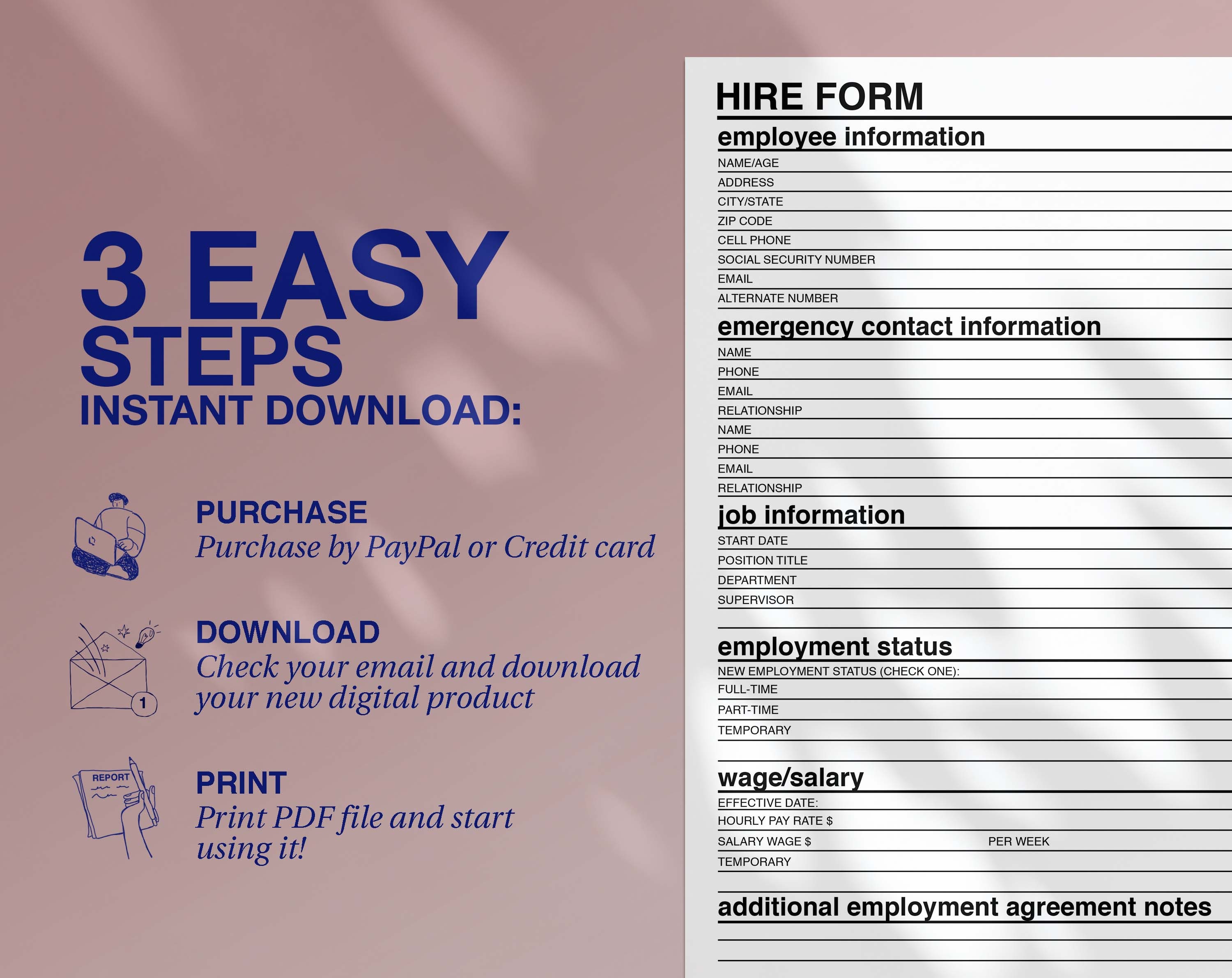 Printable HR Hire Form PDF - Etsy