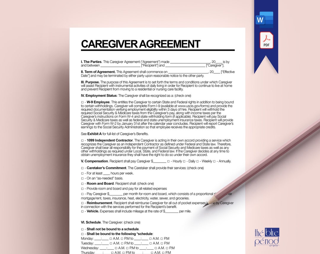 Editable Caregiver Contract - Etsy