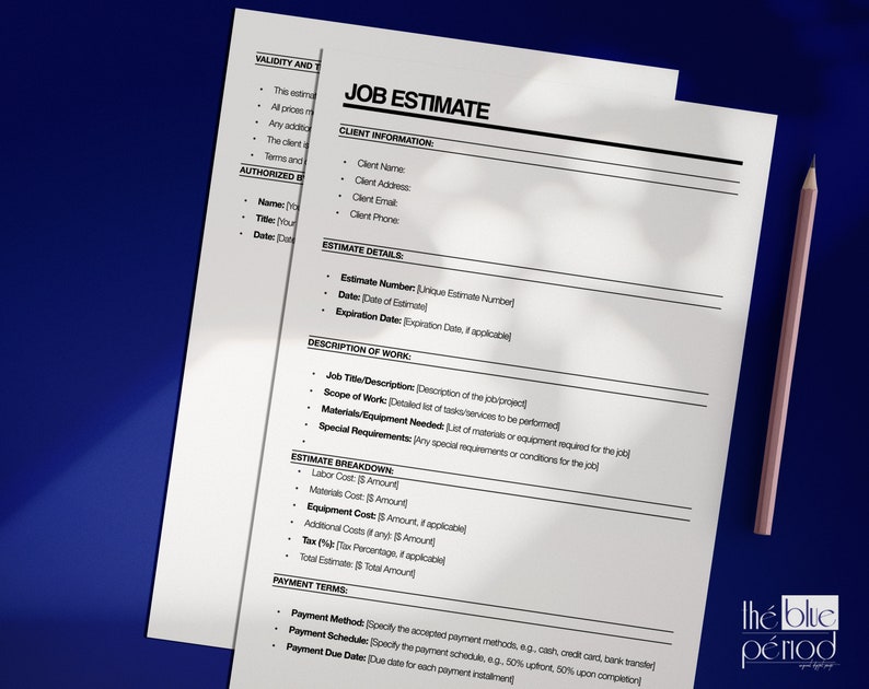 Editable Job Estimate Template: Contractor Form (digital PDF + Word ...