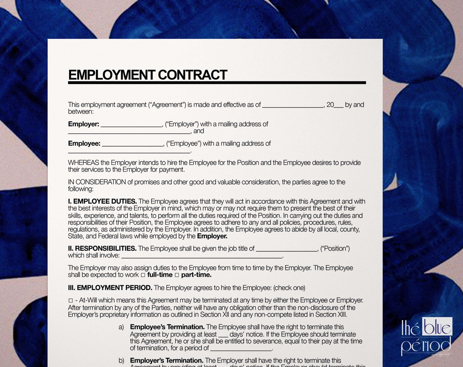 Editable Employment Contract Template - Etsy